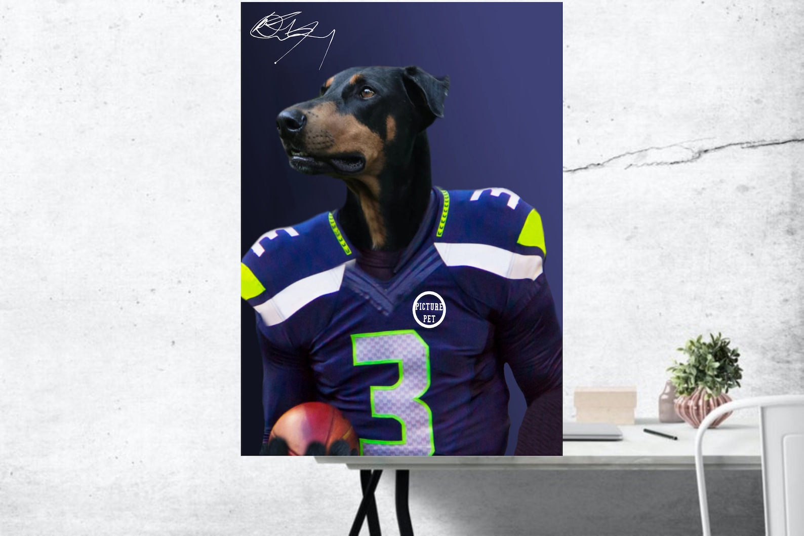 Custom American Football Pet Portrait . Seattle Jersey Dog | Etsy