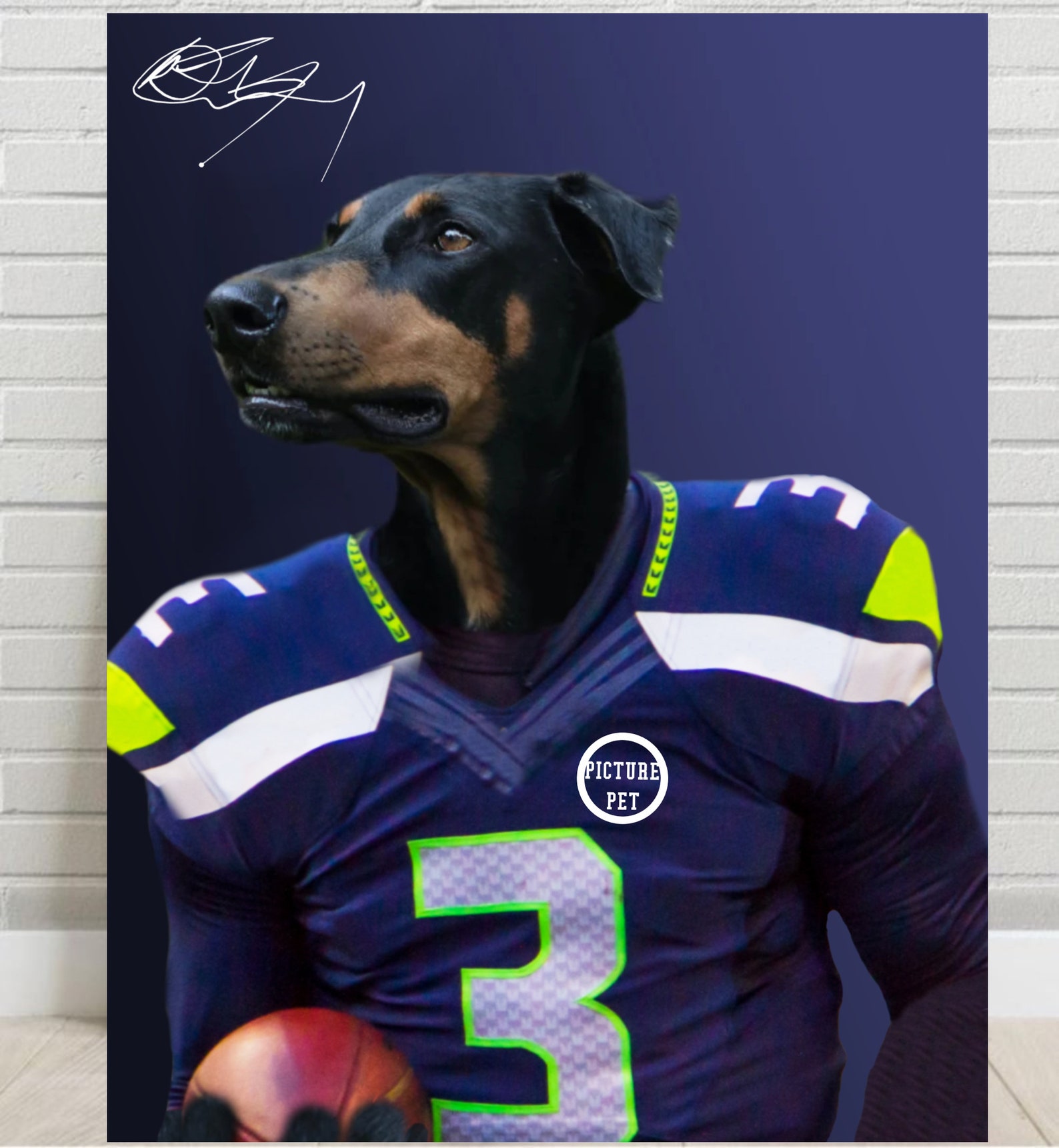 Custom American Football Pet Portrait . Seattle Jersey Dog | Etsy