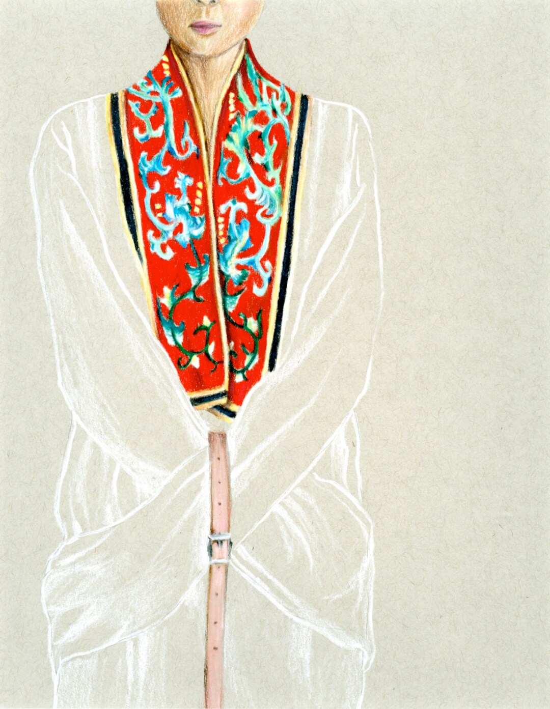 Model Minority Straitjacket Art Print - Red | Colored Pencil | Asian ...