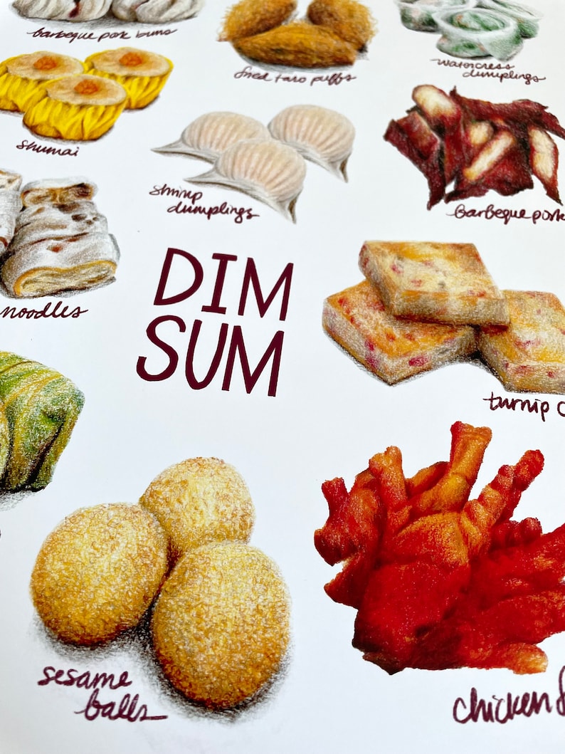 Dim Sum Poster Print | Food Illustration | Colored Pencil - Etsy