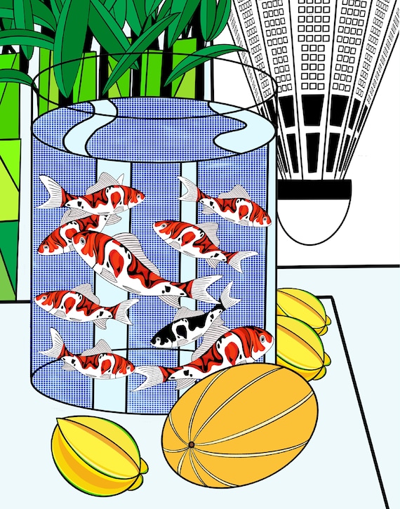 Koi Fish Pop Art Print Still Life Illustration - Etsy