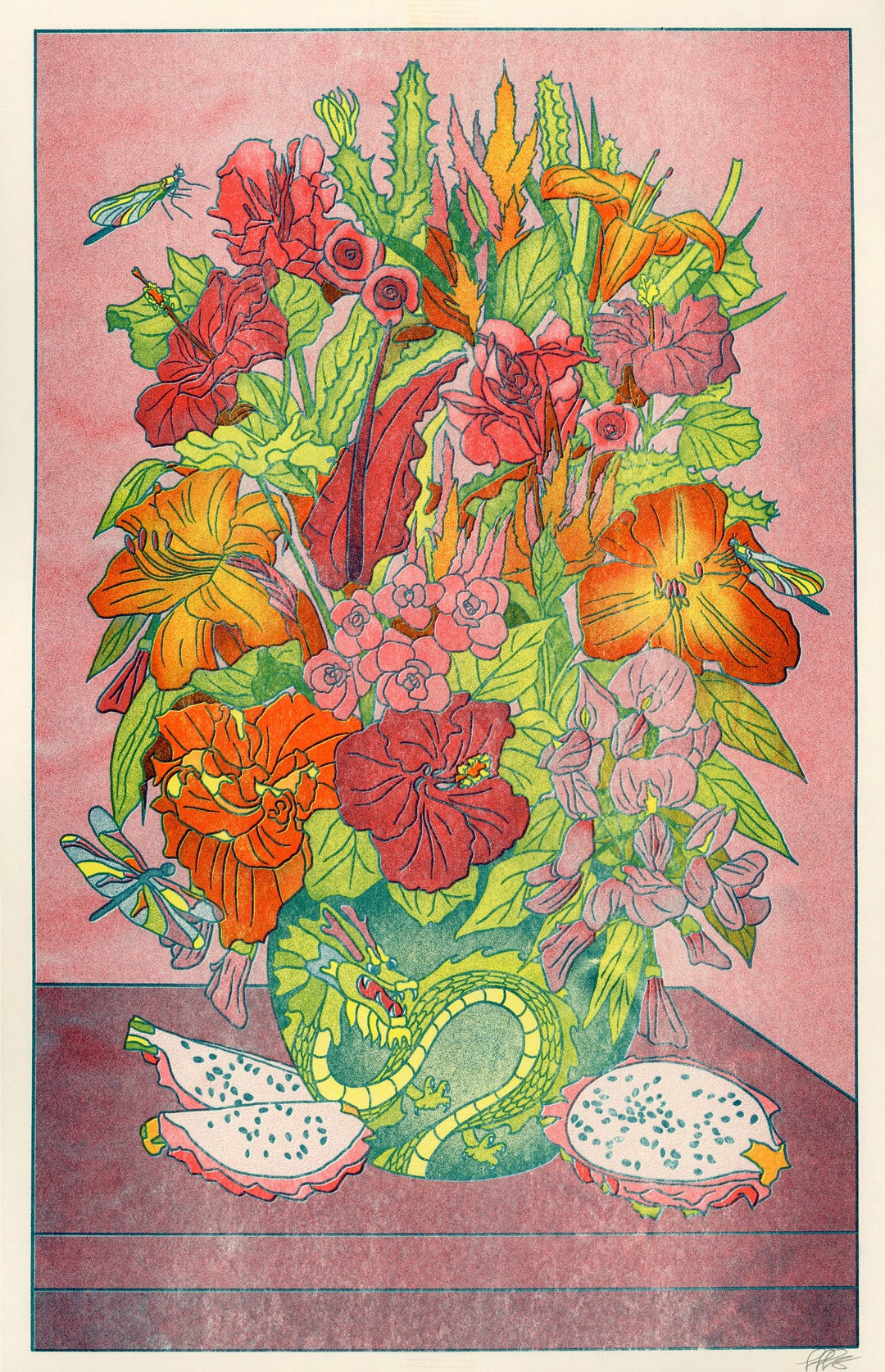 Yang Dragon Vanitas | Risograph Print | Still Life Art - Etsy