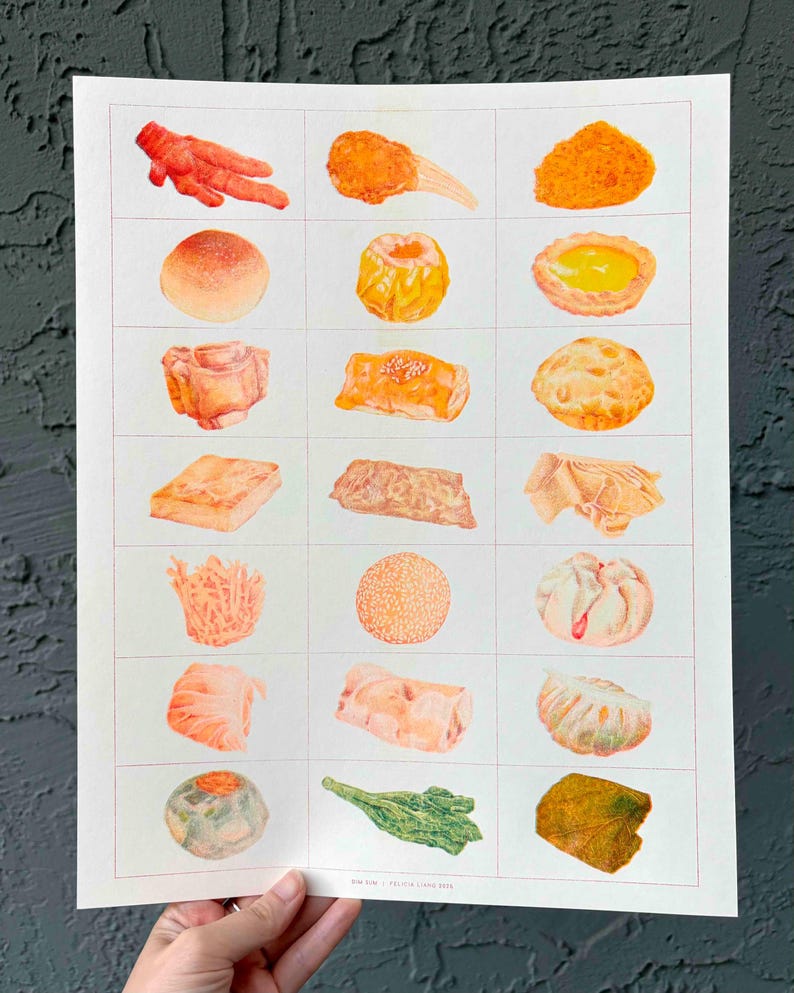Dim Sum Menu Risograph Print | Food Illustration | Color Chart - Etsy
