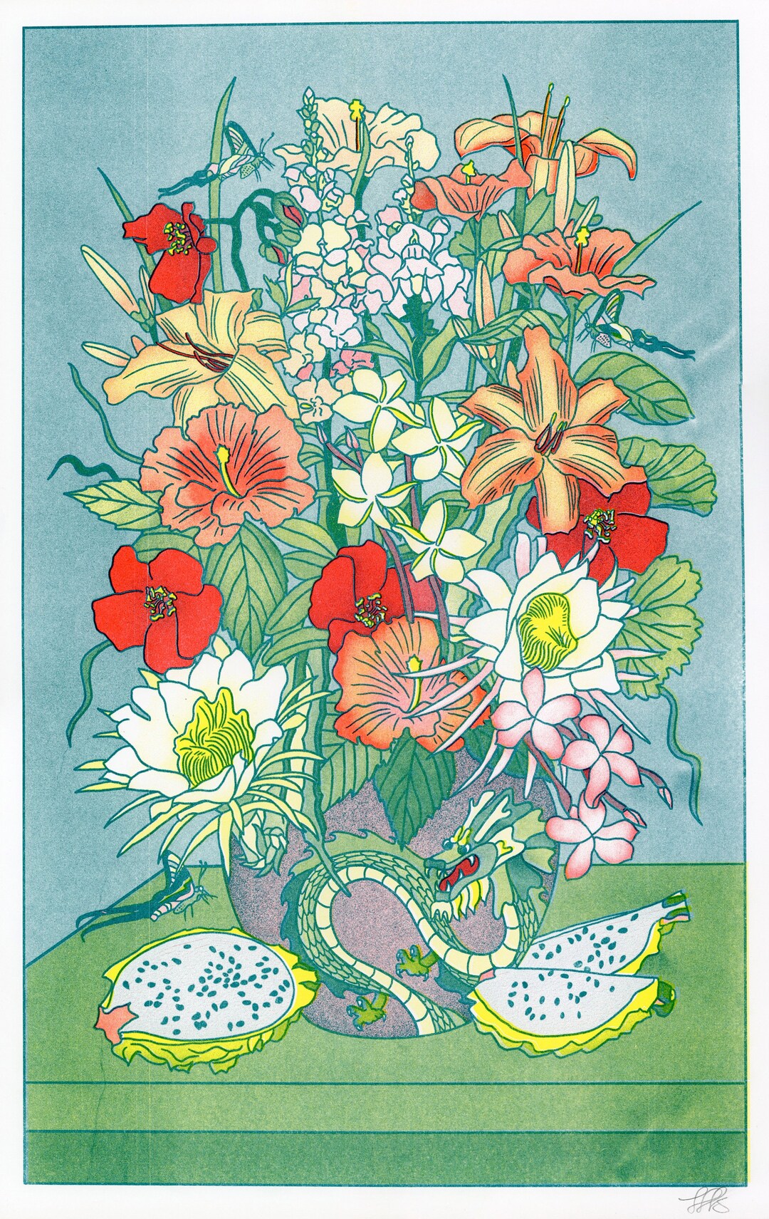 Yin Dragon Vanitas | Risograph Print | Still Life Art - Etsy