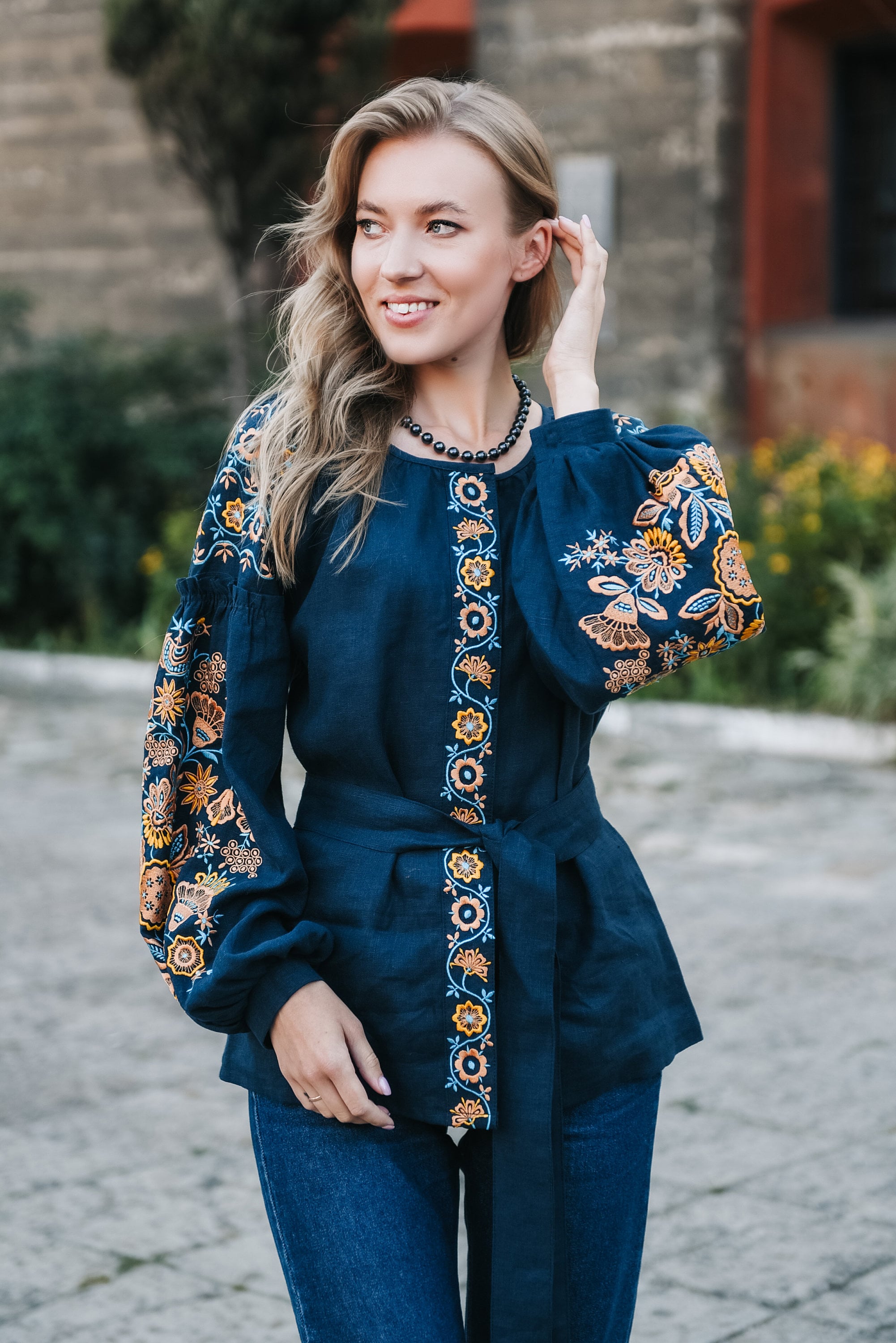 Navy Blue Linen Embroidery With Traditional Satin Stitch Birds - Etsy