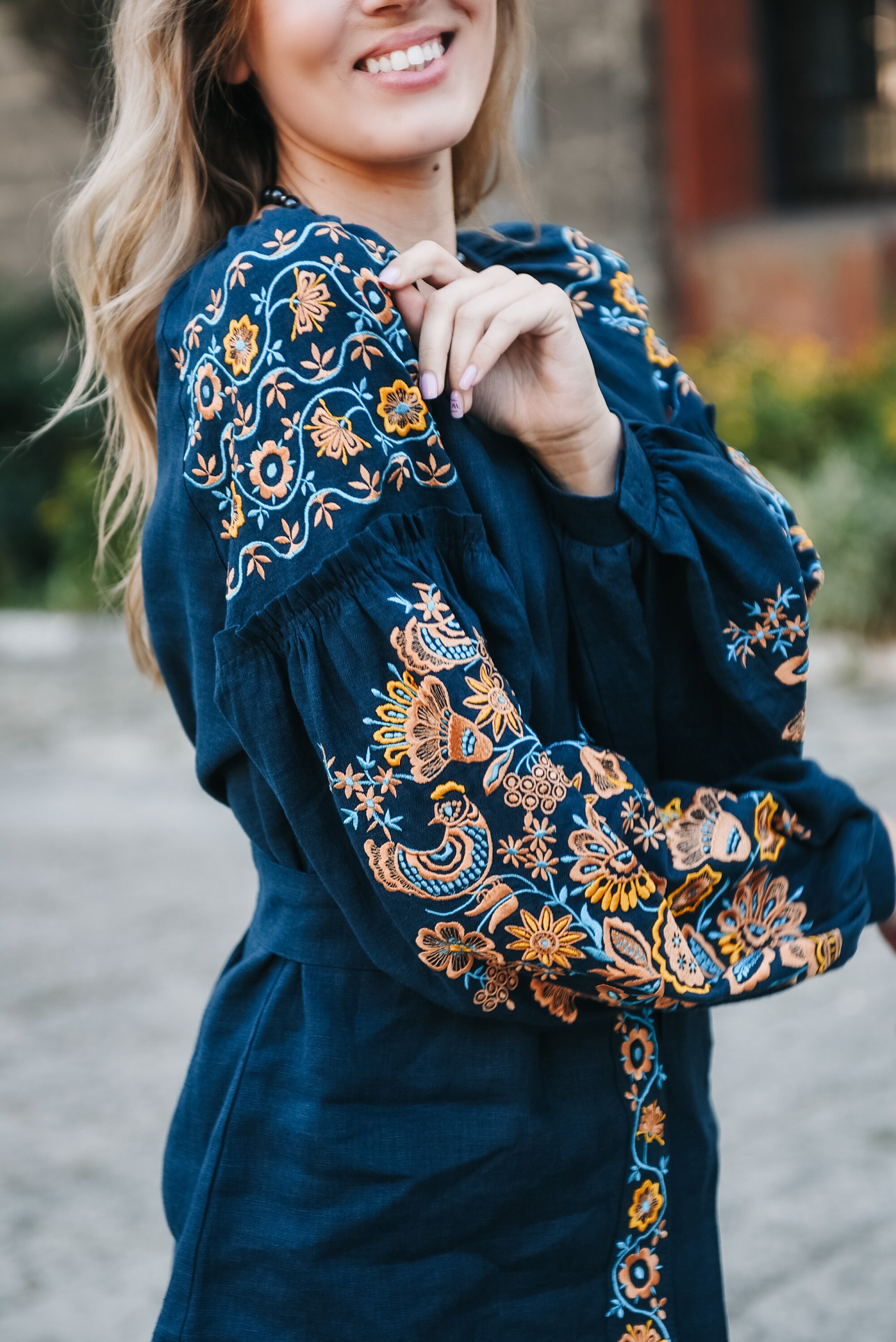 Navy Blue Linen Embroidery With Traditional Satin Stitch Birds - Etsy
