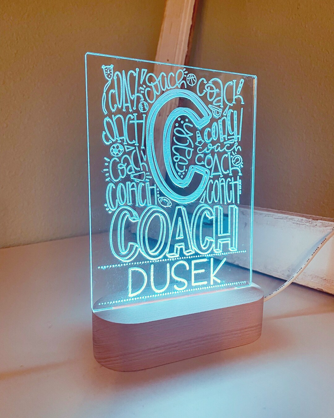 LED Light Coach Teacher Color Changing Wood Base Room Light Name Light ...