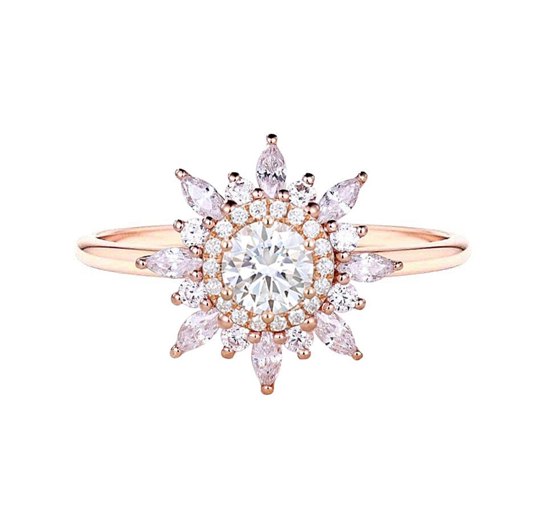 Sunburst Art Deco Lab Grown Diamond Engagement Ring in 18K - Etsy