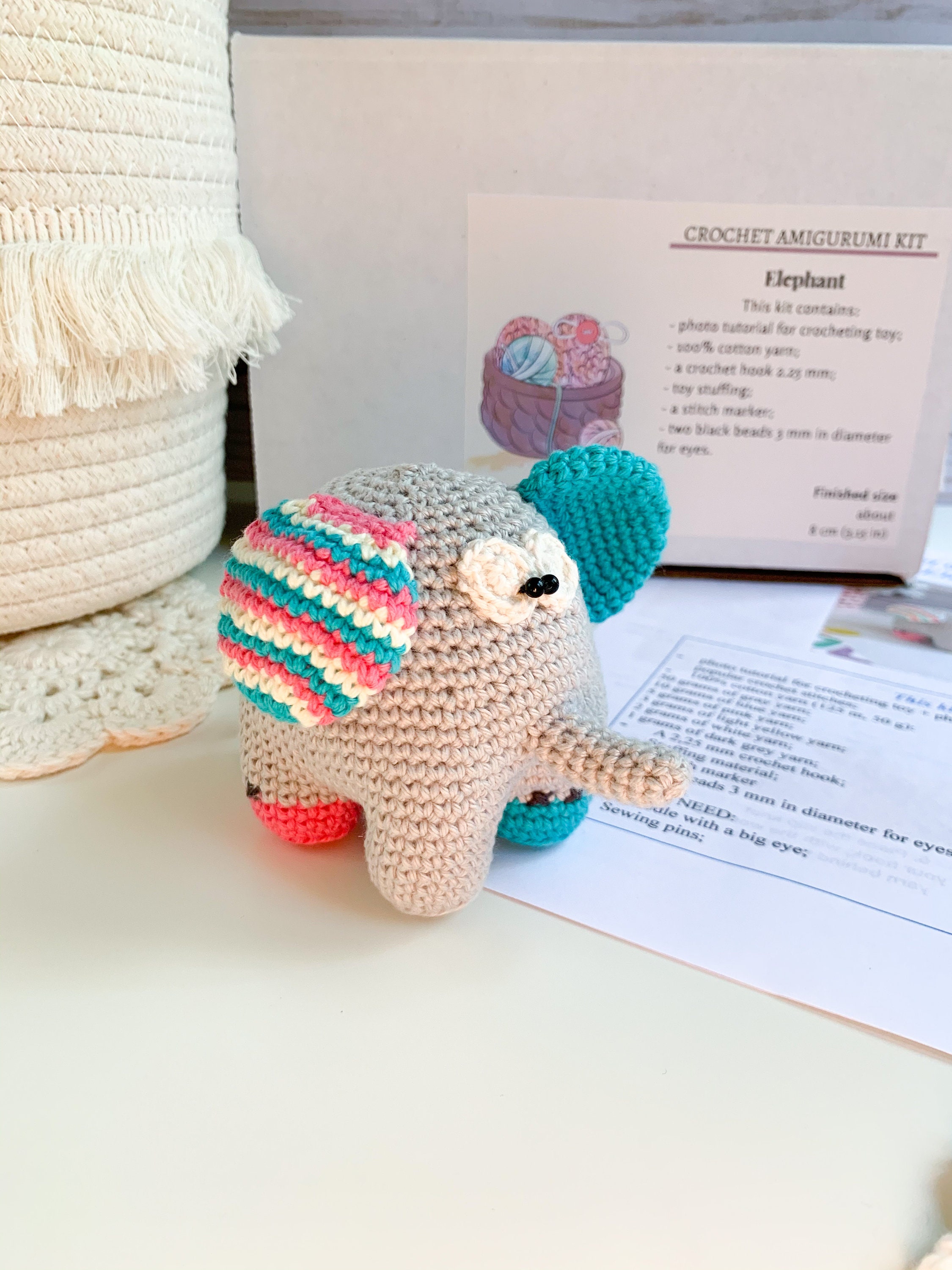Crochet Amigurumi Kit Elephant Diy Kit | Etsy