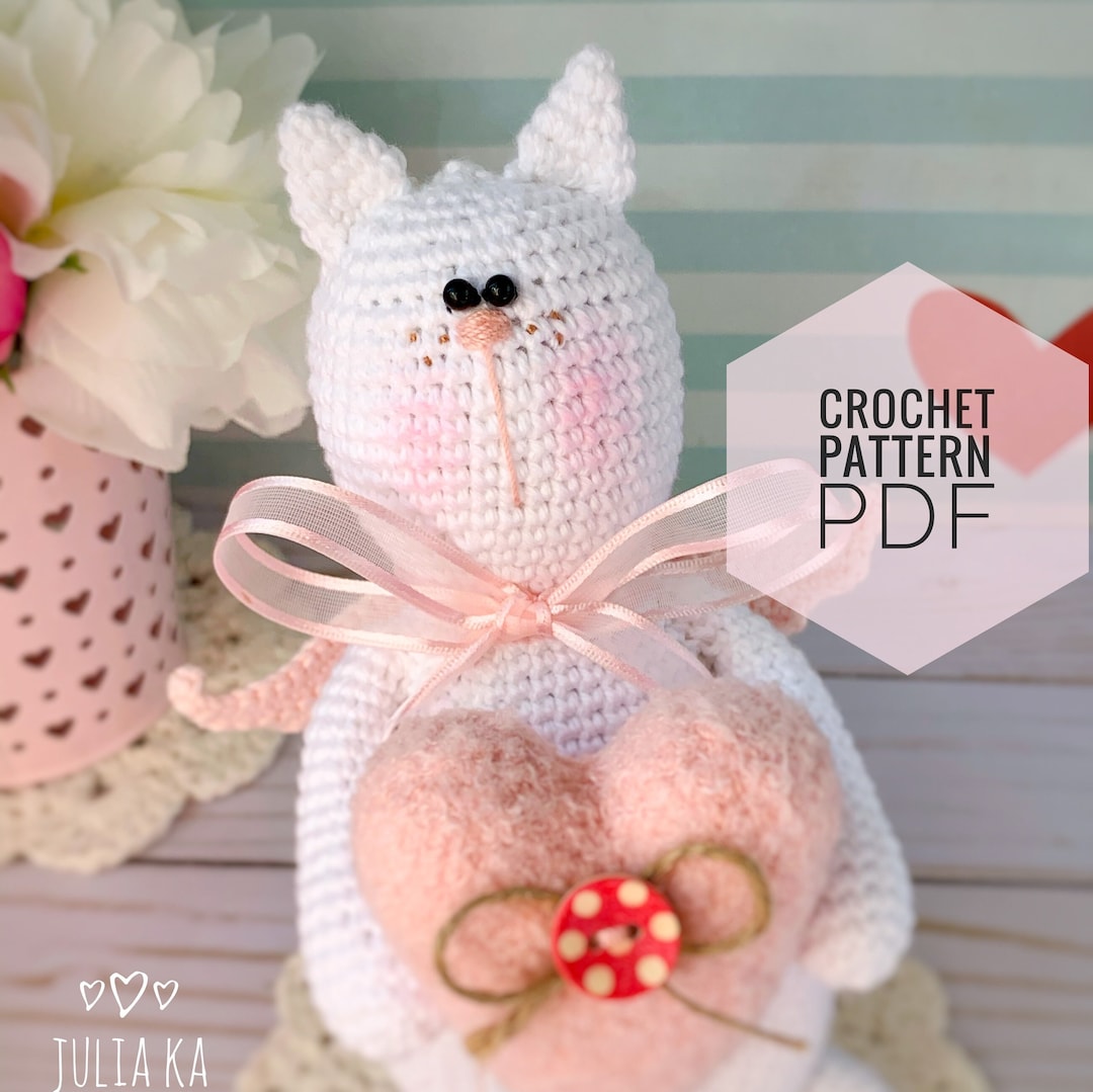 Crochet Cat & Heart Toy Pattern, Amigurumi Angel Kitten (PDF Pattern ...