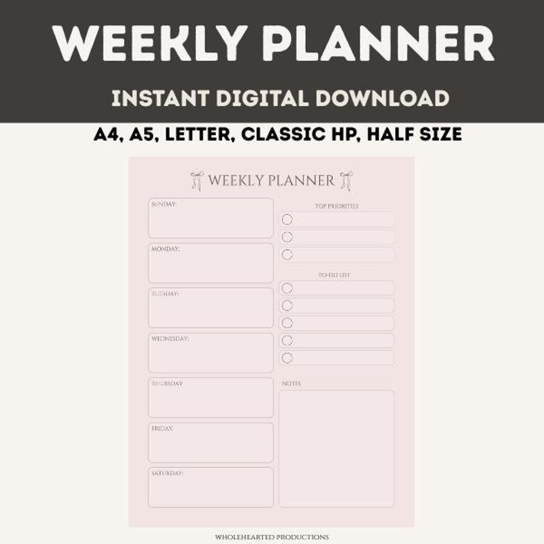 Weekly Planner Printable | Soft Blush Neutral Planner | Sunday–monday ...