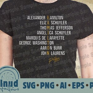 Hamilton Characters List Names Glitter Sublimation Shirt Vector SVG PDF ...
