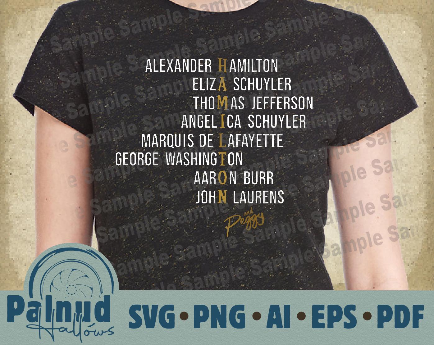Hamilton Characters List Names Glitter Sublimation Shirt Vector SVG PDF ...
