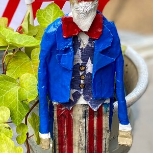 American Patriotic Art Paper Mache Uncle Sam July 4 Folk Art Figurine ...