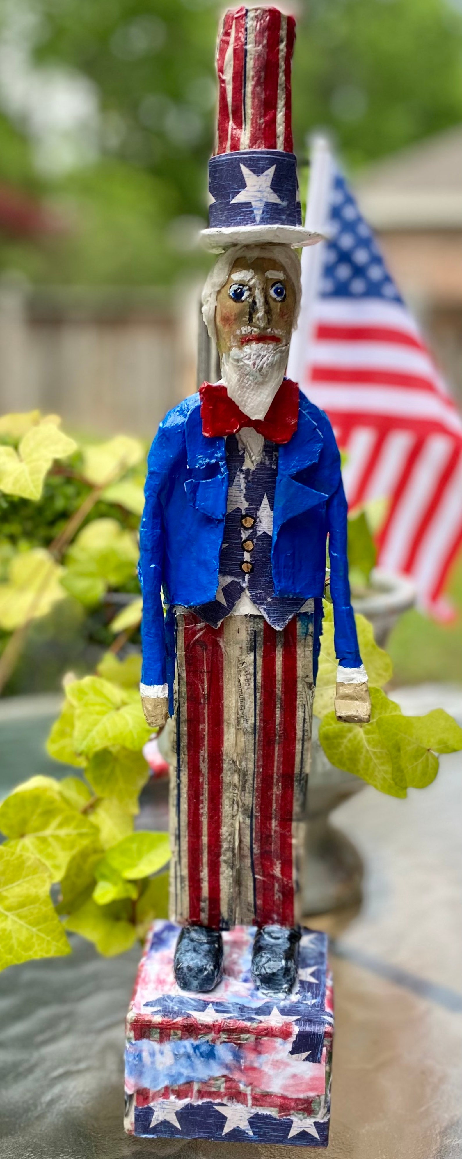 American Patriotic Art Paper Mache Uncle Sam July 4 Folk Art Figurine ...