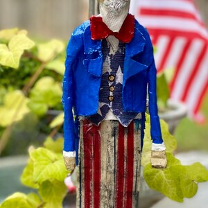 American Patriotic Art Paper Mache Uncle Sam July 4 Folk Art Figurine ...