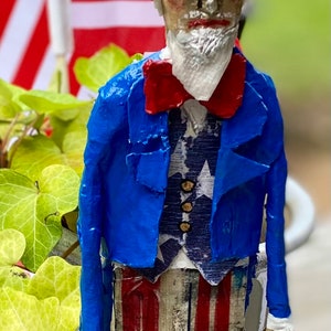 American Patriotic Art Paper Mache Uncle Sam July 4 Folk Art Figurine ...