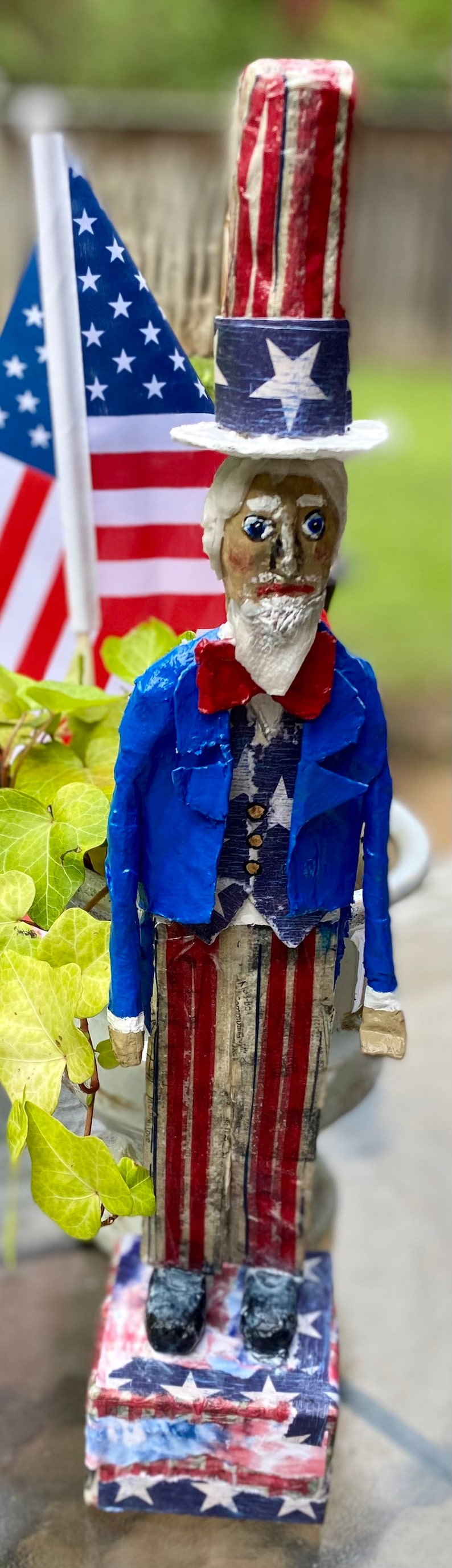 American Patriotic Art Paper Mache Uncle Sam July 4 Folk Art Figurine ...