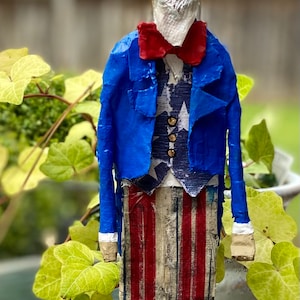 American Patriotic Art Paper Mache Uncle Sam July 4 Folk Art Figurine ...