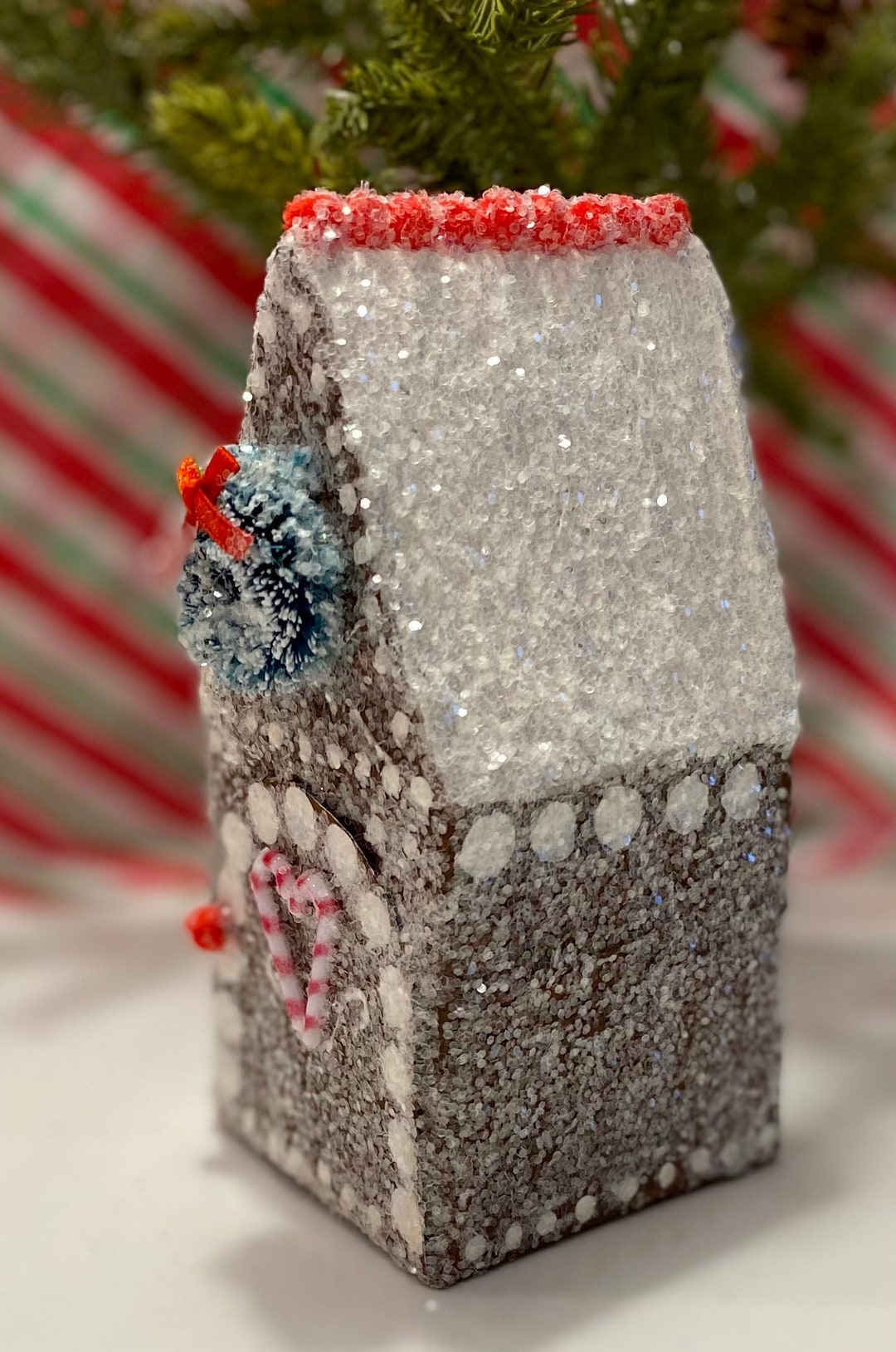 Handmade Putz Christmas House Glitter House Gingerbread House Christmas ...
