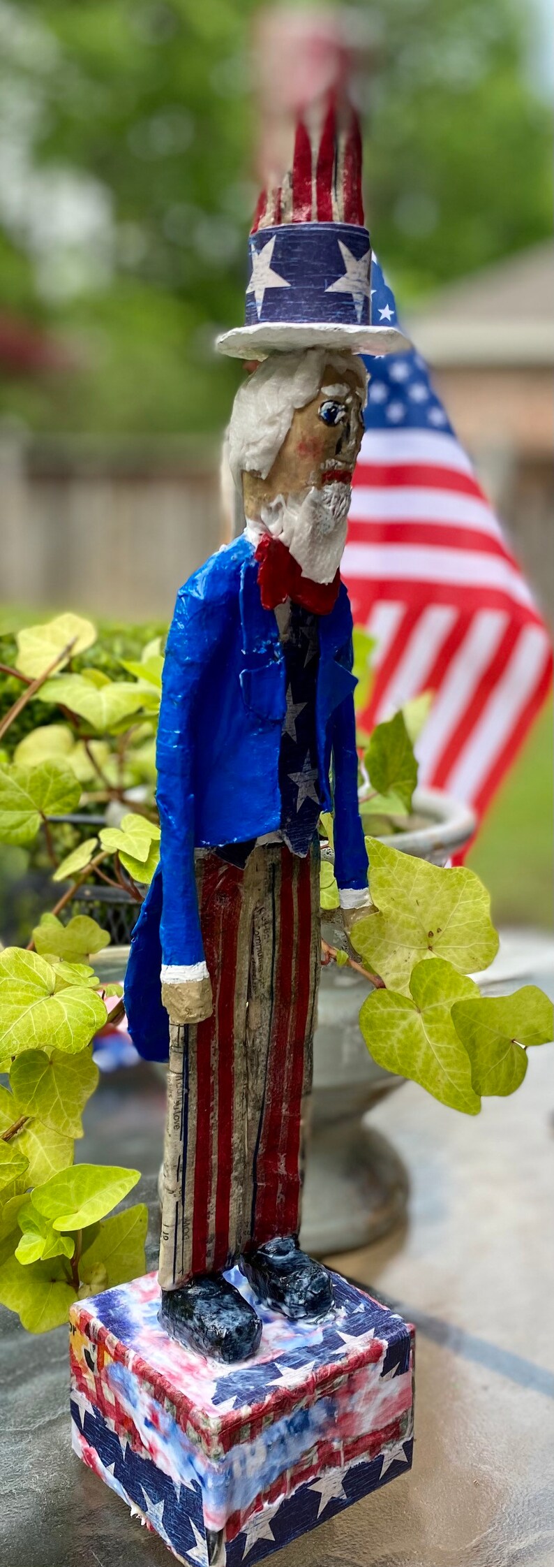 American Patriotic Art Paper Mache Uncle Sam July 4 Folk Art Figurine ...