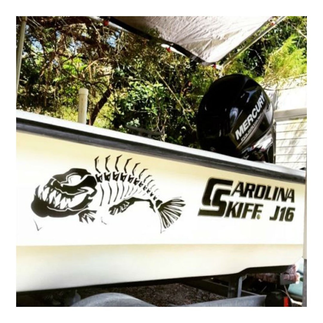 2 Skeleton Fish Boat Decals Large Fishing Graphic Sticker Shark Salt ...