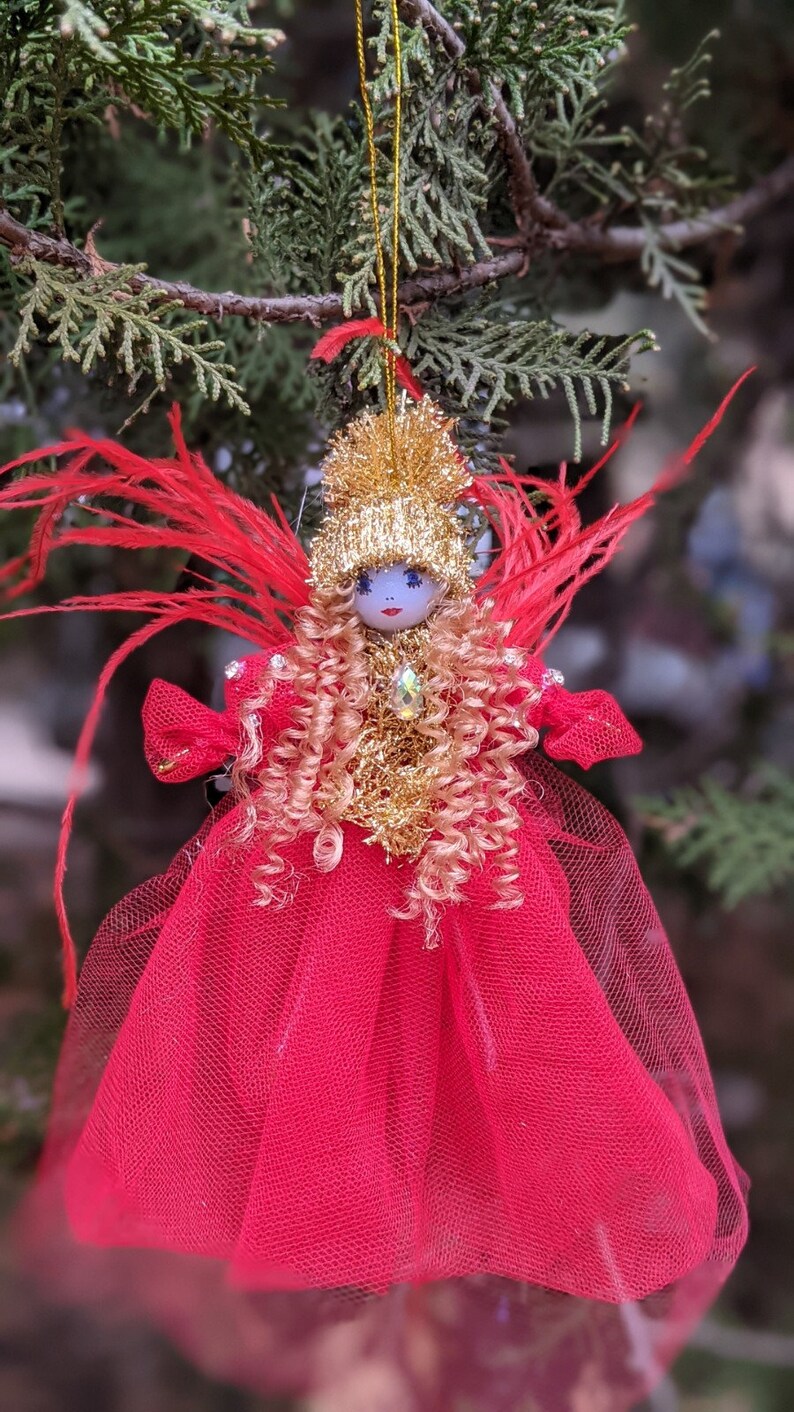 HANGING ANGEL, RED Angel, Hanging Figurine, Christmas Angel, - Etsy