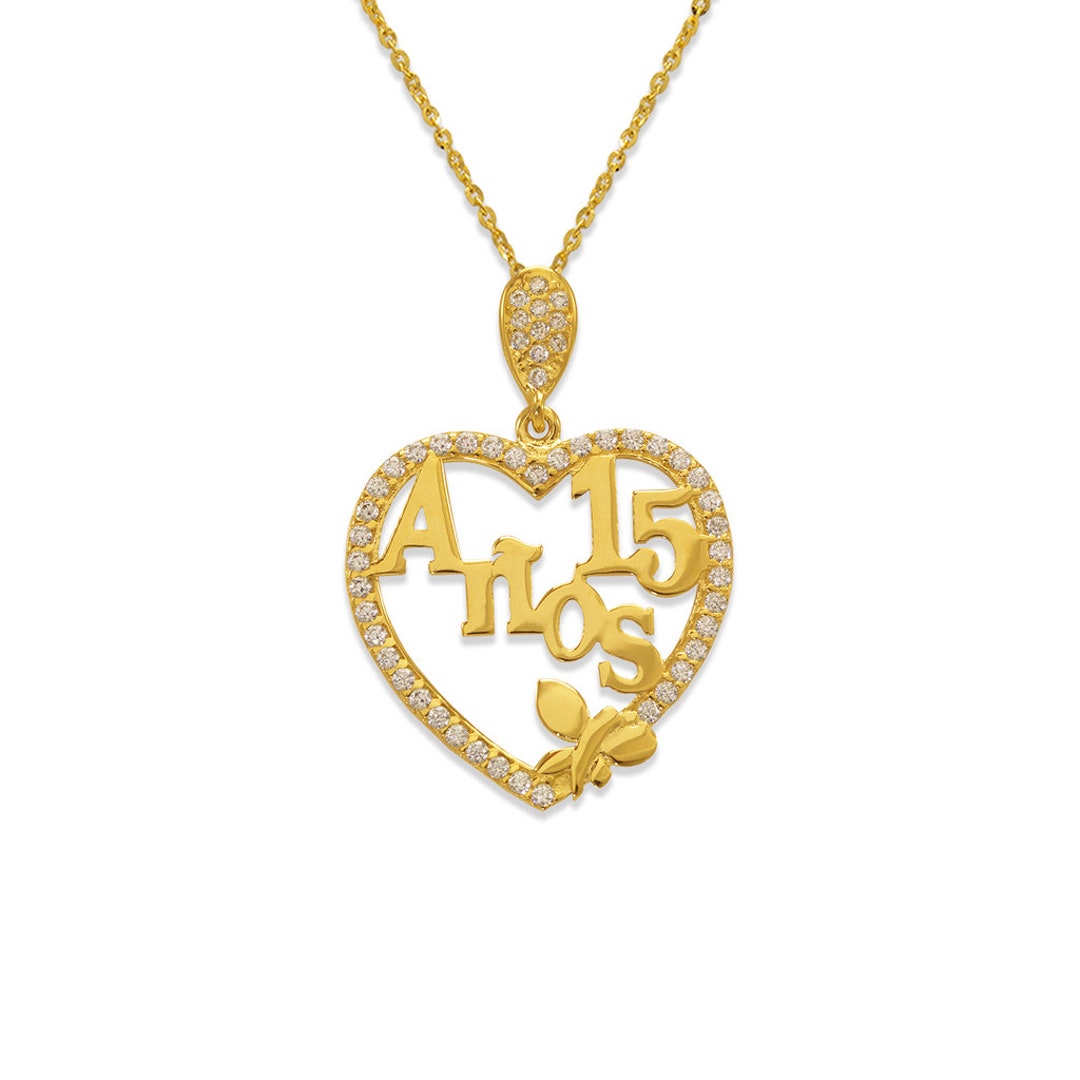 Authentic 14k Gold Fancy 15 Años Heart CZ Pendant Charm [pendant Only ...