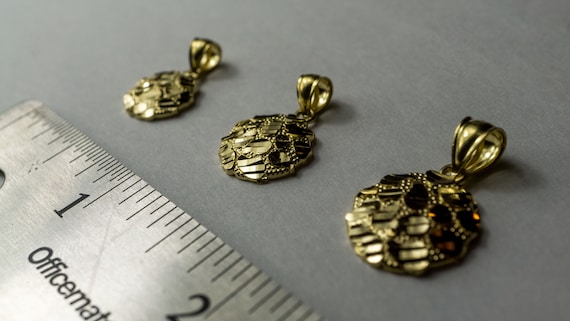 10k Yellow Gold Round Circle Nugget Charm Pendant Necklace 3 - Etsy