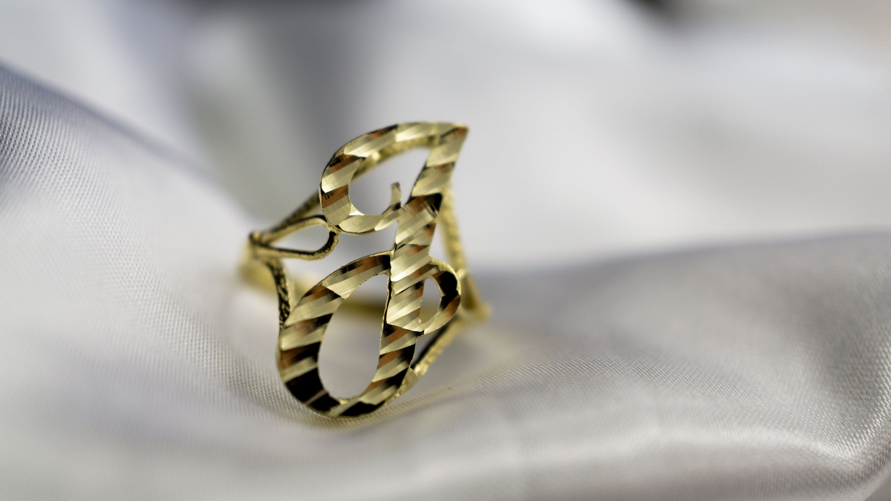 10k Yellow Gold Solid Cursive Initial Letter Ring With Diamond | Etsy