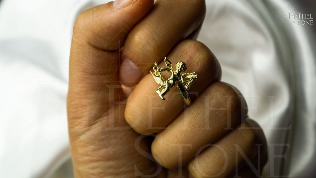 Authentic 10K Yellow Gold Bow Angel Cupid Ring for Women With Size 5 ...
