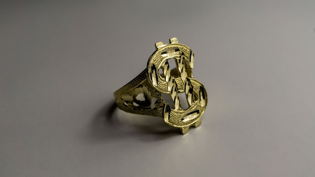 Authentic 10k Yellow Gold Money Sign Dollar Sign Ring for Men & Women 2 ...