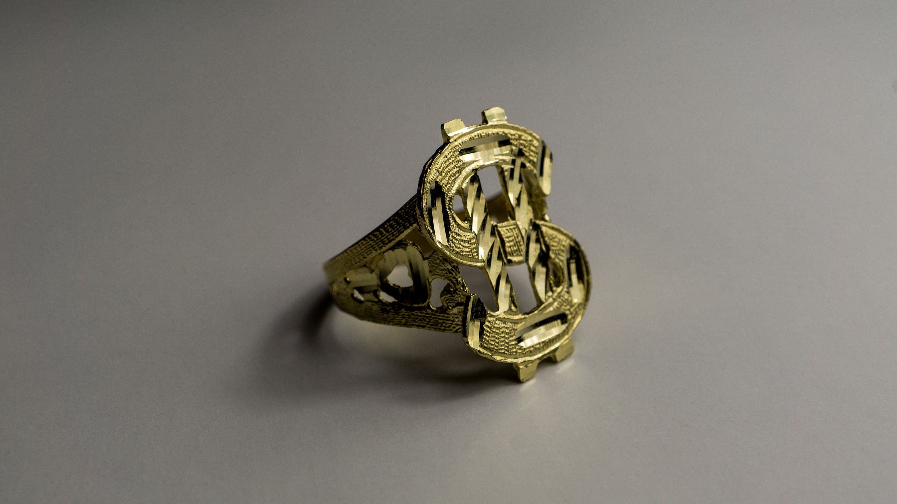 Authentic 10k Yellow Gold Money Sign Dollar Sign Ring for Men | Etsy