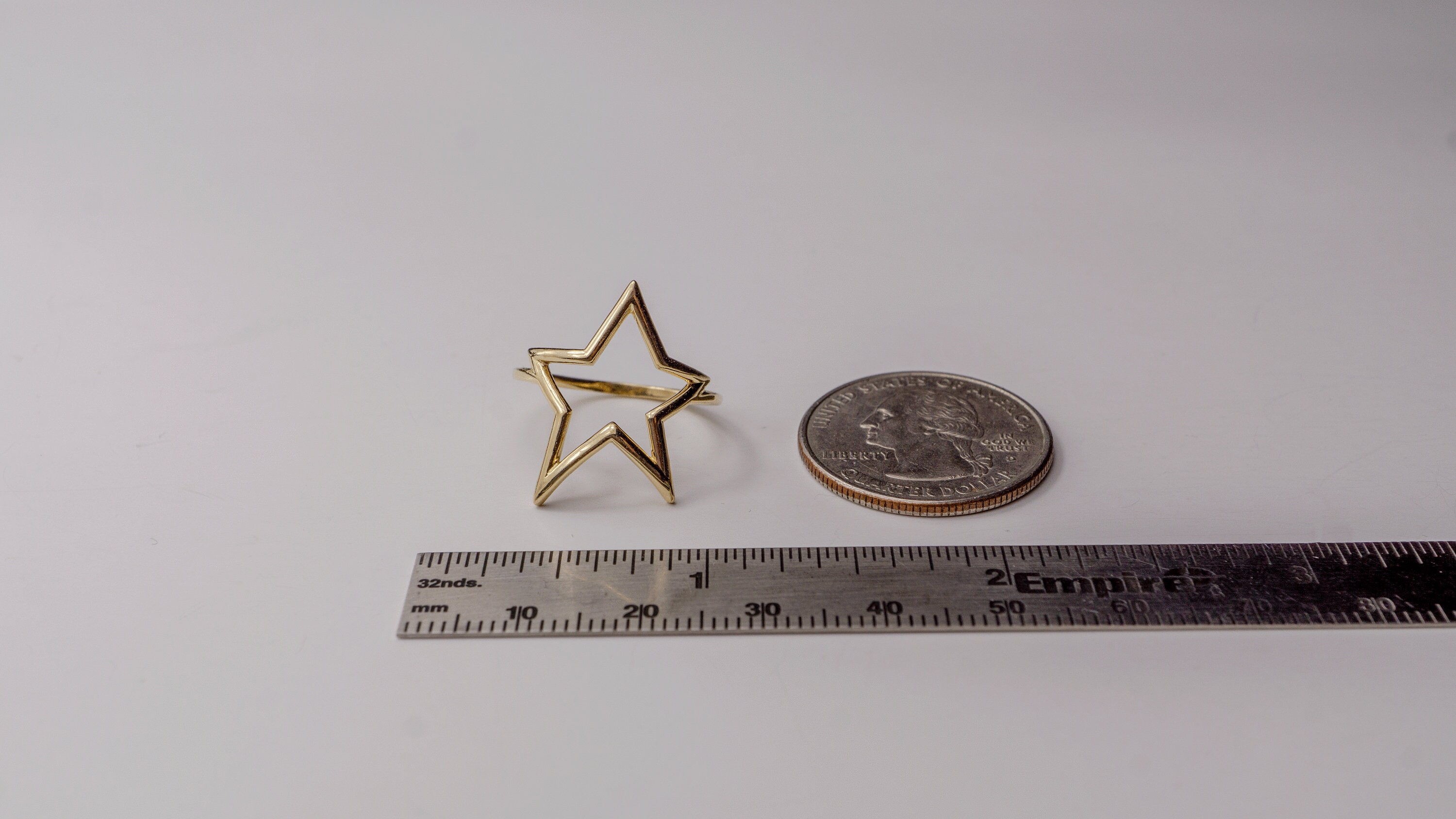 14k Yellow Solid Gold Big Size Slanted Heart and Slanted Star Ring for ...