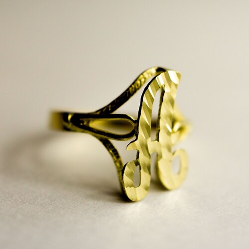 10K Solid Yellow Gold Initial Letter Ring A-Z Any Alphabet - Etsy