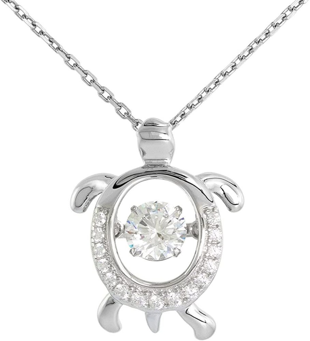 Sterling Silver Dancing CZ Turtle Necklace Micro Pave 16 20 Inch Boston ...