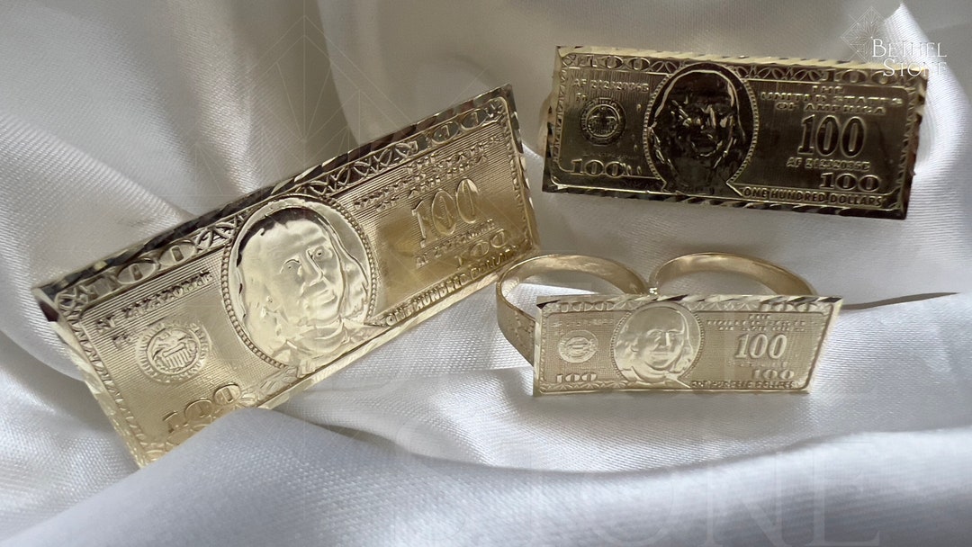 10K Gold Hundred Dollar Bill Ring: Two Finger Knuckle Bar Ring - Etsy