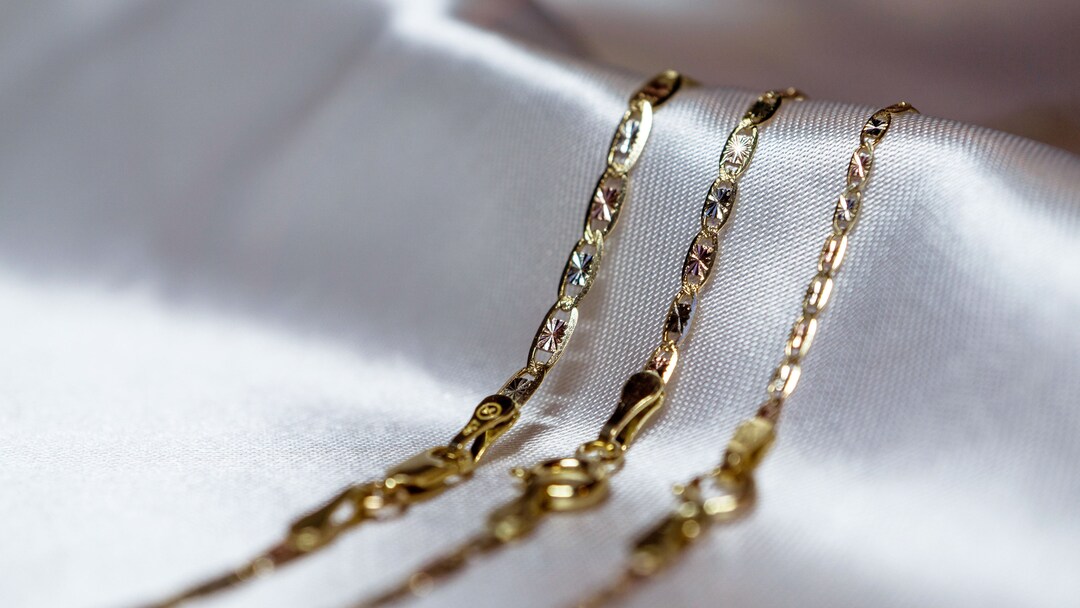14K Yellow White Rose Gold Tri Color Valentino Chain Necklace 1.5mm~2 ...