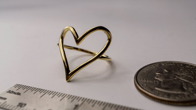14k Yellow Solid Gold Big Size Slanted Heart and Slanted Star Ring for ...