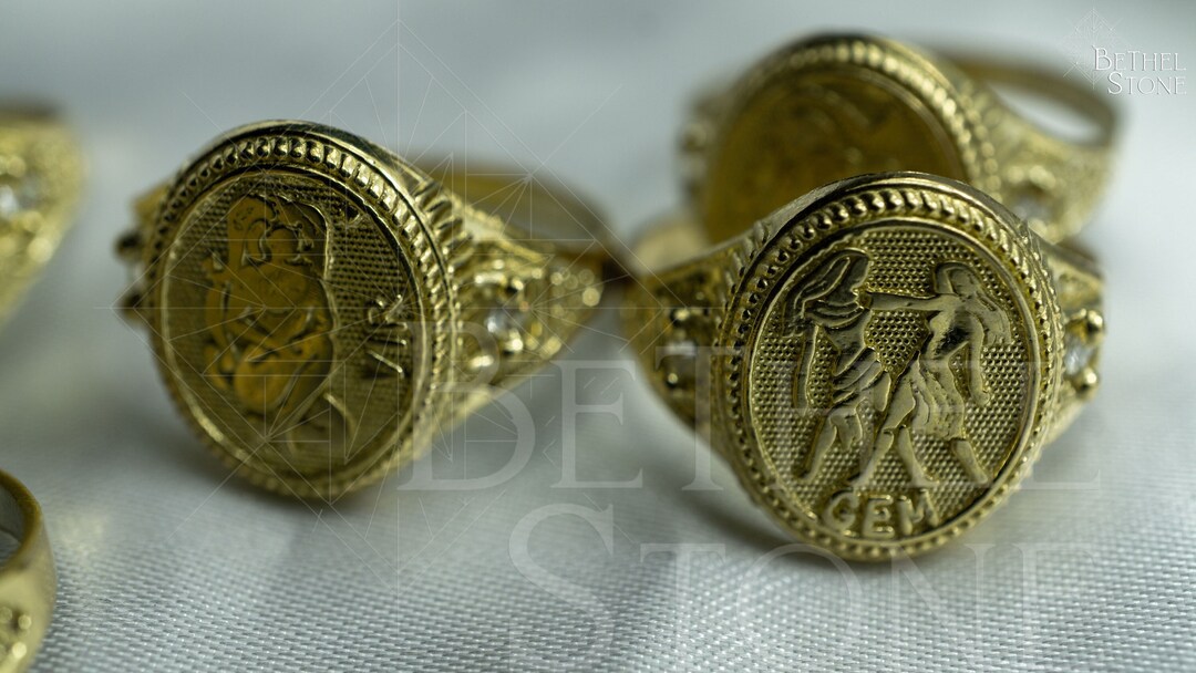 Authentic 10k Yellow Gold Zodiac Sign Rings for Men & Women - Etsy