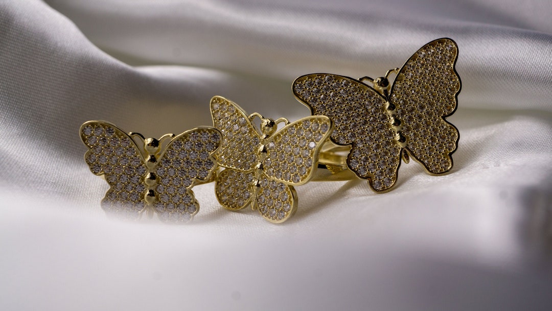 Authentic 10k Yellow Gold Butterfly Rings for Girls With CZ : 3 Sizes ...