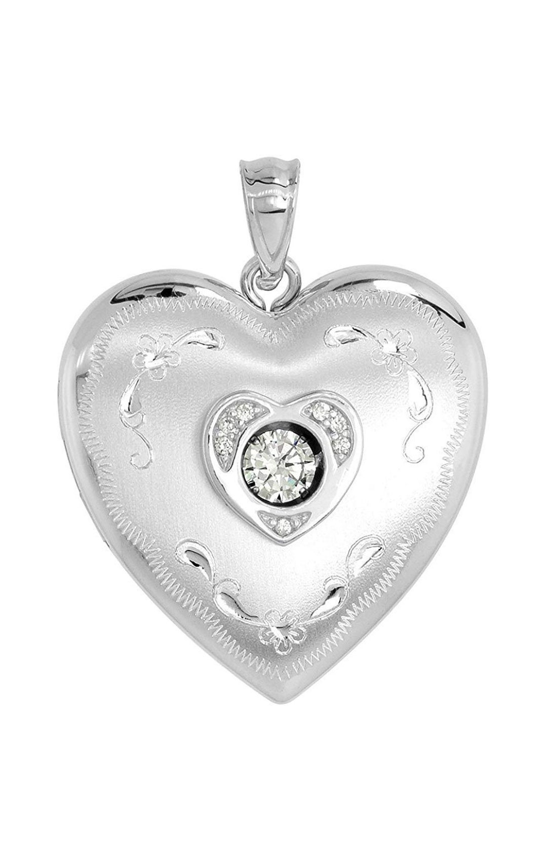 Sterling Silver Heart Locket Necklace: Cubic Zirconia Dancing Diamond ...
