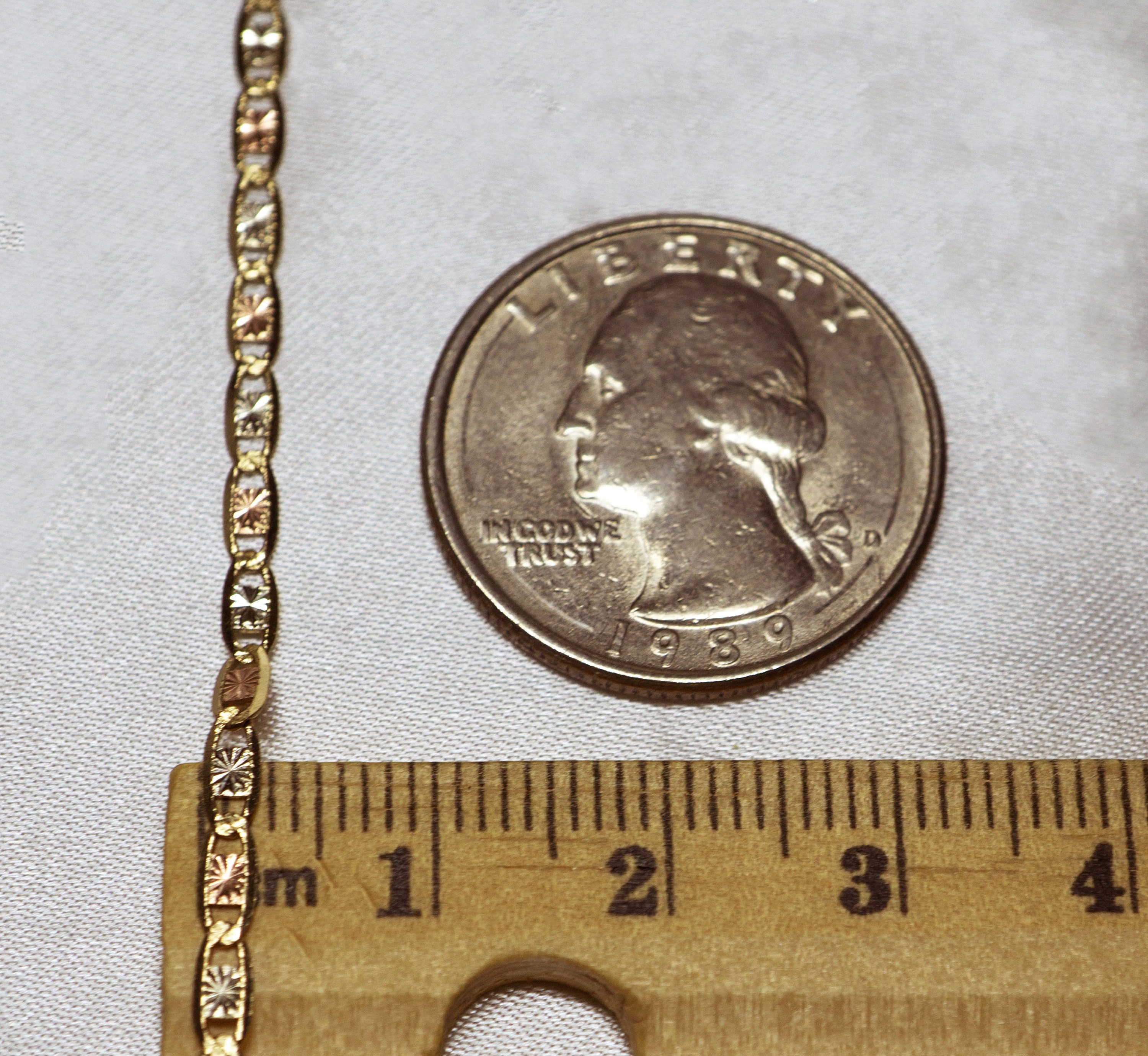 14K Yellow White Rose Gold Tri Color Valentino Chain Necklace 1.5mm~2 ...