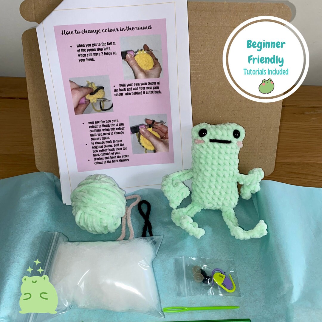 Crochet Leggy Frog Starter Kit Easy Crochet Kit Beginner Crochet Frog ...