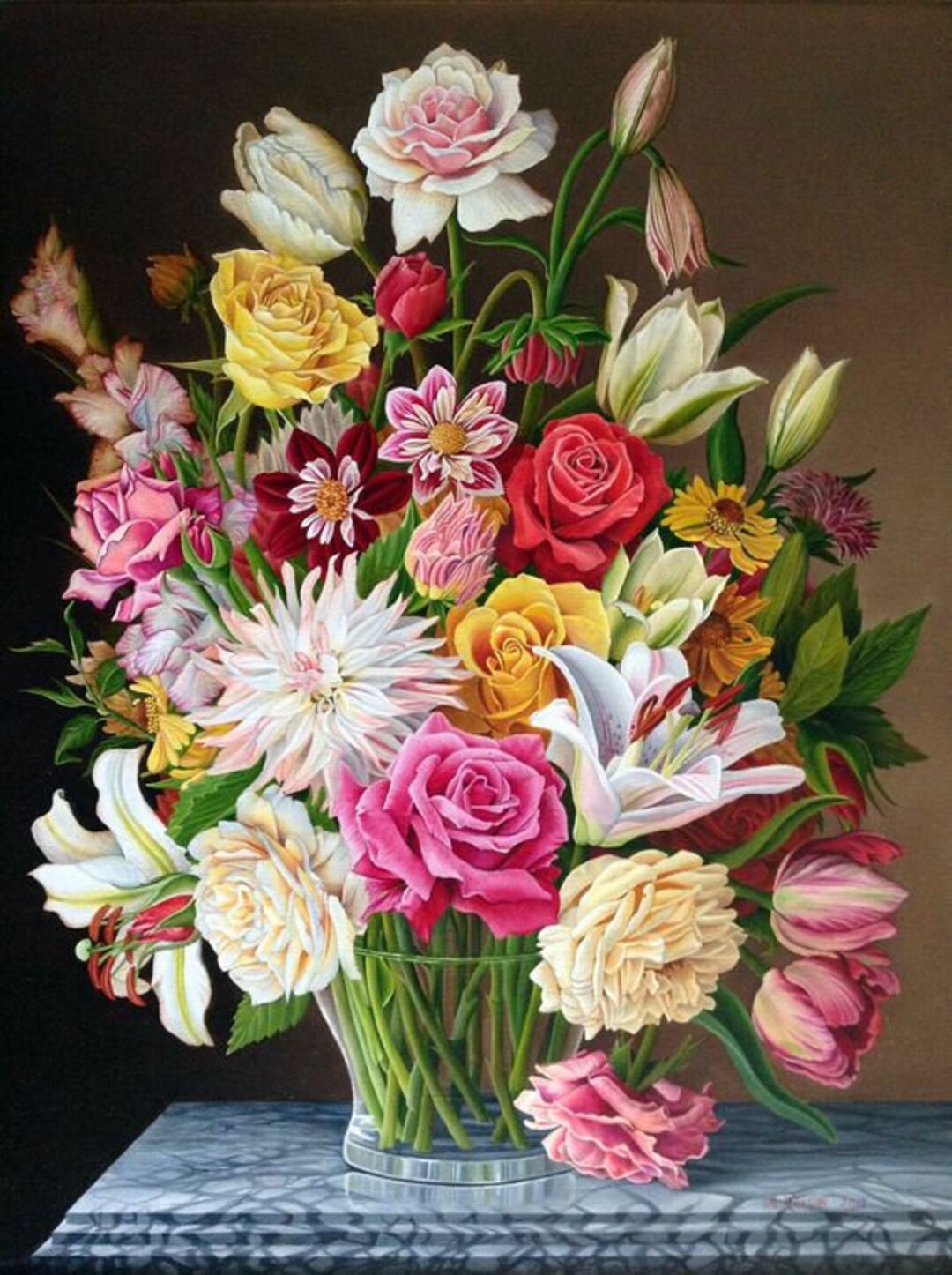 Ribbon Embroidery Fabric With Printed Color Pattern Floral Still Life ...