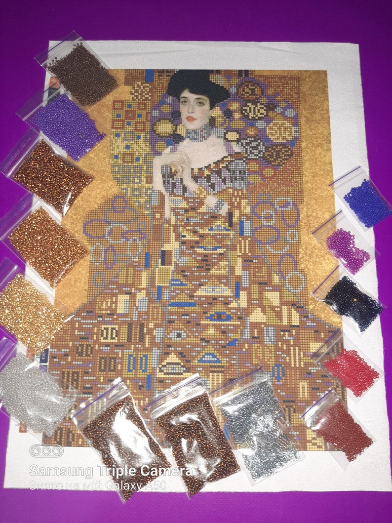 Bead Embroidery Kit Golden Adele Klimt Beaded Cross Stitch | Etsy