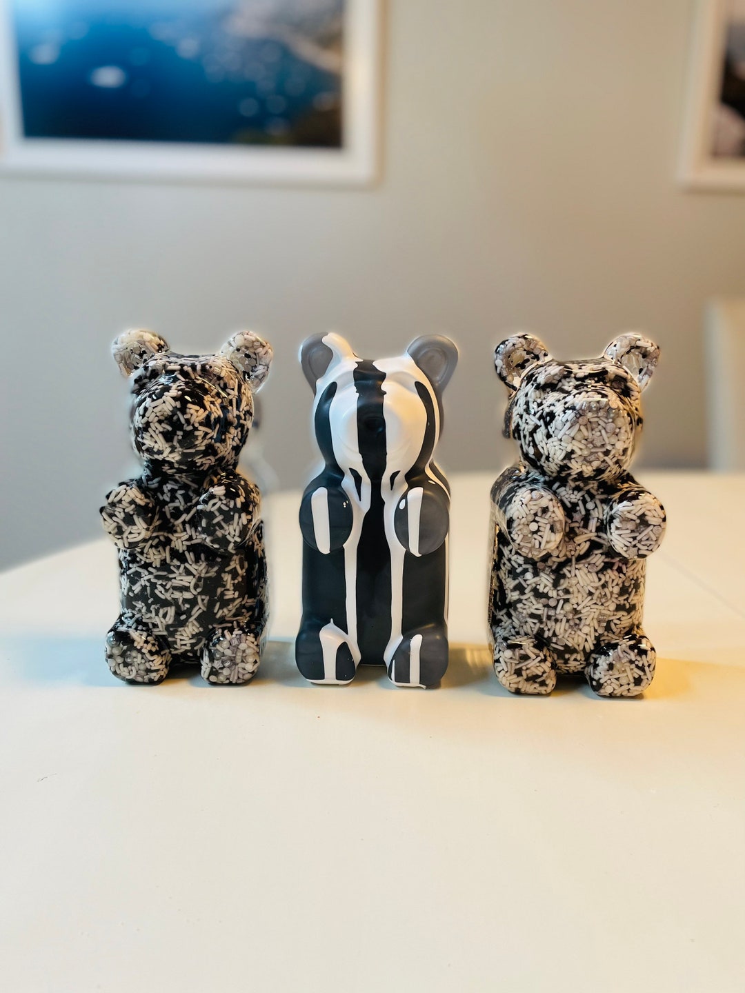 Drip Paint Gummy Bear, Sprinkles Bear Home Decor, Marble Bear, Black ...