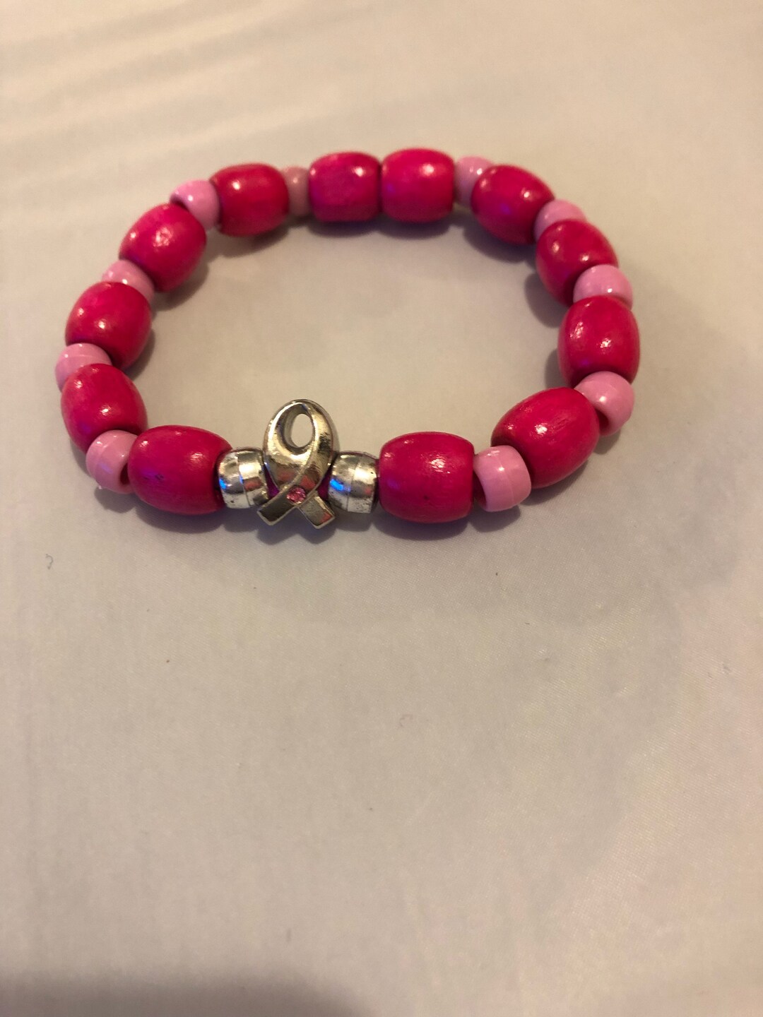 Silver Breast Cancer Symbol Beaded Bracelet - Etsy