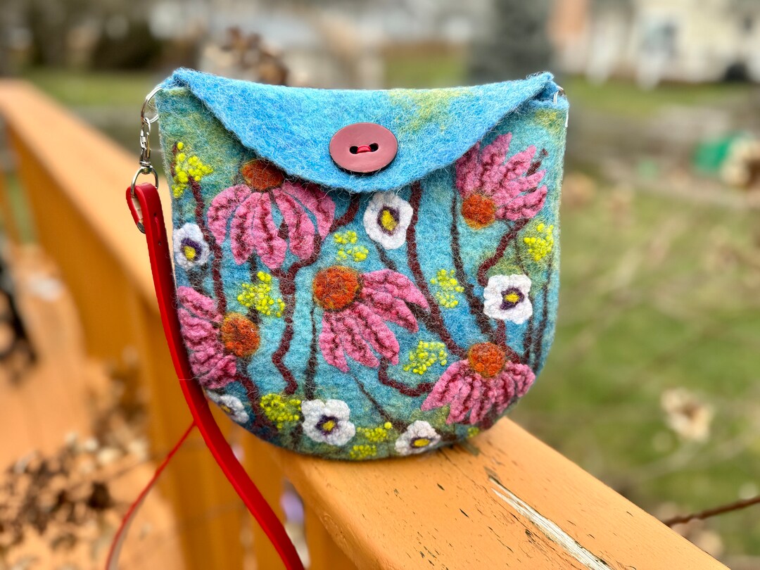 Felted Bag "coneflowers", Wool Bag, Wool Crossbody/shoulder Bag ...