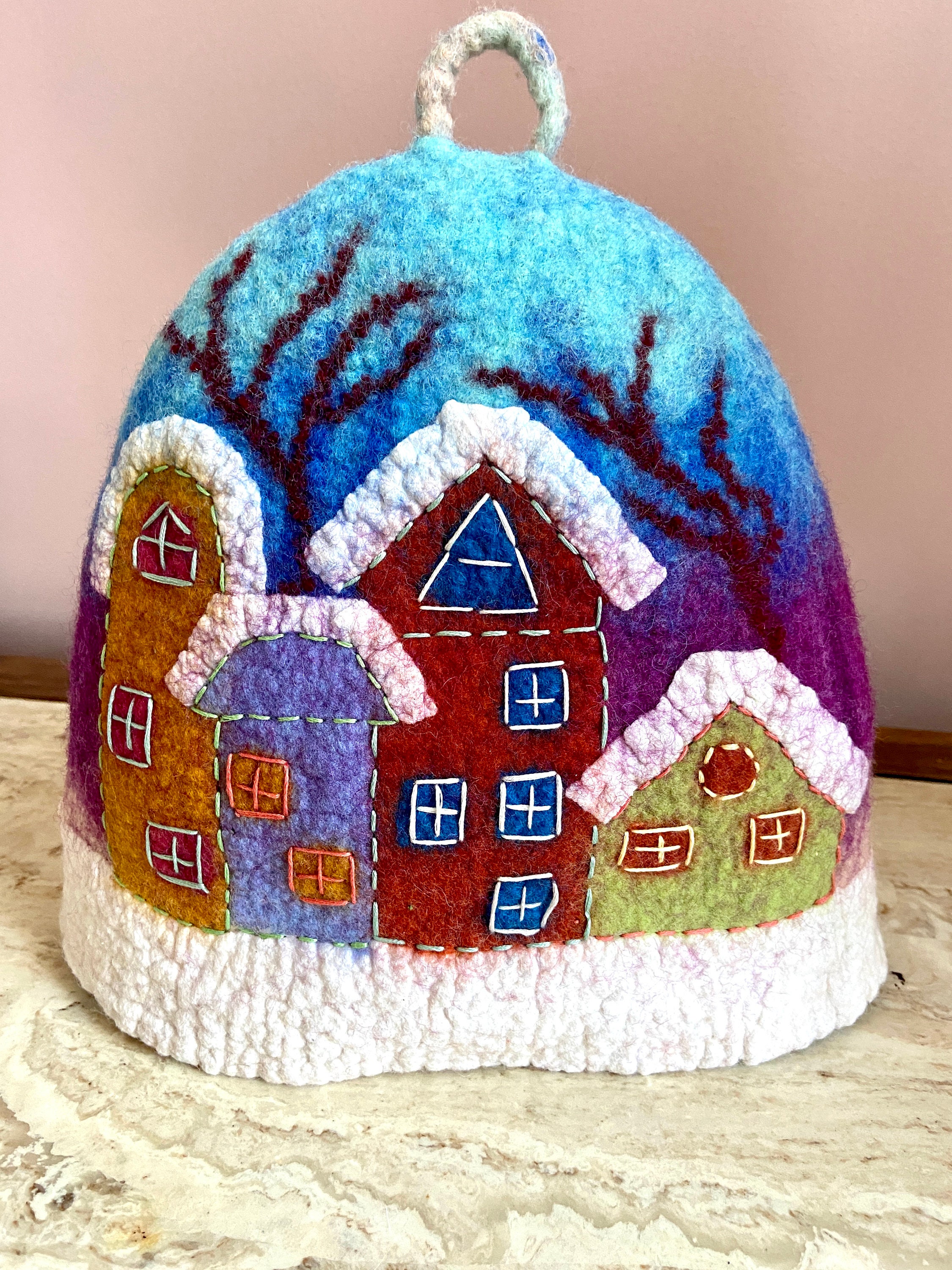 Teapot Cozy winter Evening, Wool Teapot Cozy, Handmade Teapot Cozy ...